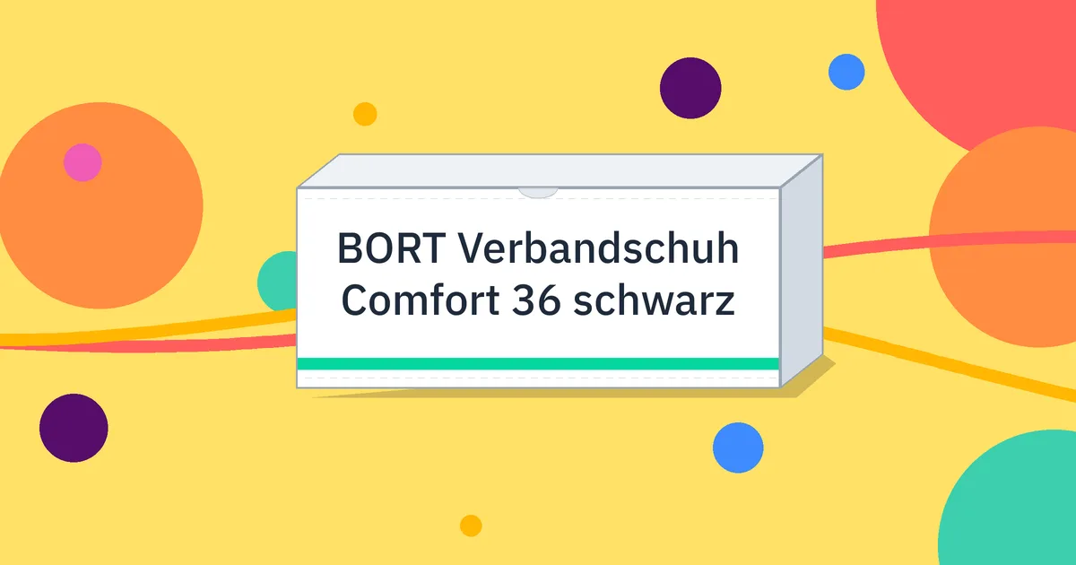 Symbolbild: Packung mit der Aufschrift BORT Verbandschuh Comfort 36 schwarz (PZN 02729900) – Verfügbarkeit und Bezug in Apotheken in Frankfurt am Main