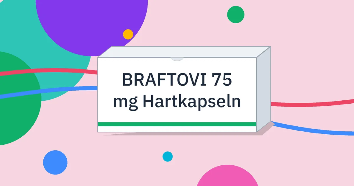 Symbolbild: Packung mit der Aufschrift BRAFTOVI 75 mg Hartkapseln (PZN 14439662) – Verfügbarkeit und Bezug in Apotheken in Frankfurt am Main