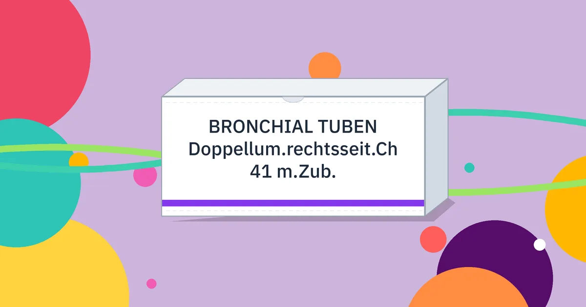 Symbolbild: Packung mit der Aufschrift BRONCHIAL TUBEN Doppellum.rechtsseit.Ch 41 m.Zub. (PZN 01299314) – Verfügbarkeit und Bezug in Apotheken in Frankfurt am Main