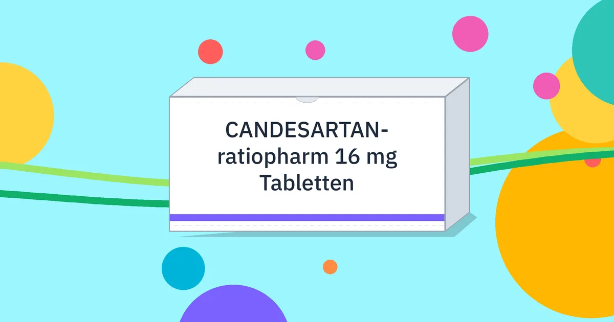 Symbolbild: Packung mit der Aufschrift CANDESARTAN-ratiopharm 16 mg Tabletten (PZN 08879753) – Verfügbarkeit und Bezug in Apotheken in Frankfurt am Main