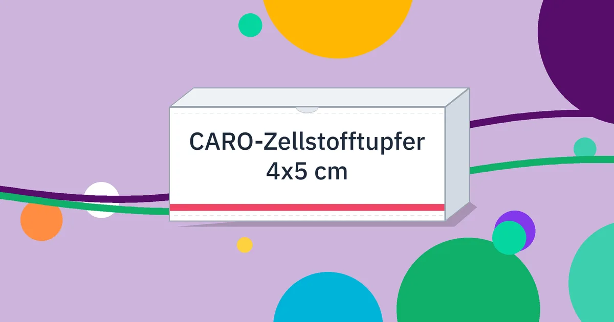Symbolbild: Packung mit der Aufschrift CARO-Zellstofftupfer 4x5 cm (PZN 11670815) – Verfügbarkeit und Bezug in Apotheken in Frankfurt am Main