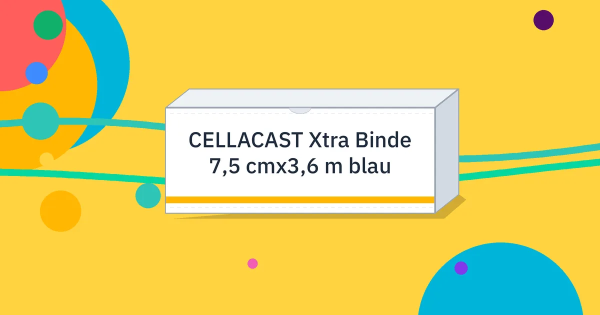 Symbolbild: Packung mit der Aufschrift CELLACAST Xtra Binde 7,5 cmx3,6 m blau (PZN 14252484) – Verfügbarkeit und Bezug in Apotheken in Frankfurt am Main