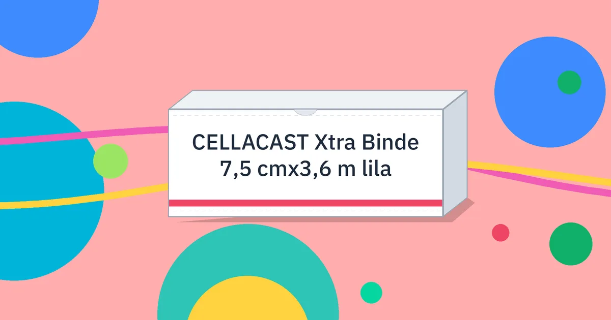 Symbolbild: Packung mit der Aufschrift CELLACAST Xtra Binde 7,5 cmx3,6 m lila (PZN 14252745) – Verfügbarkeit und Bezug in Apotheken in Frankfurt am Main