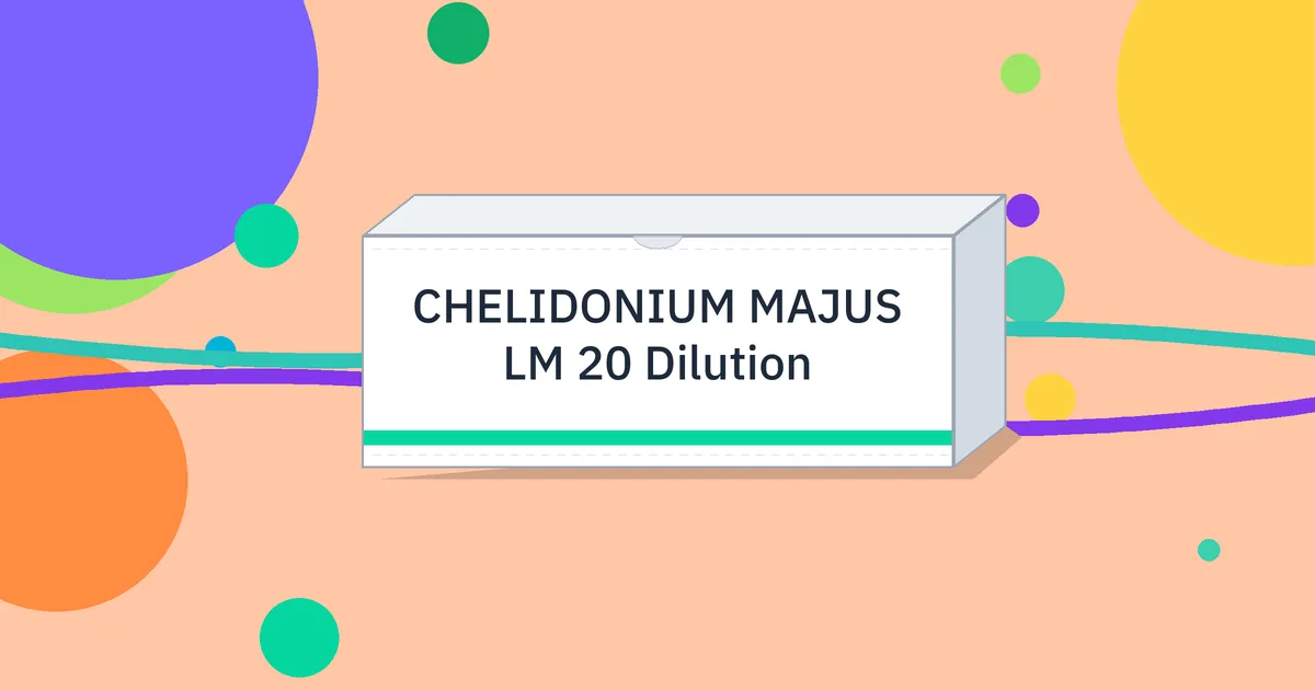 Symbolbild: Packung mit der Aufschrift CHELIDONIUM MAJUS LM 20 Dilution (PZN 12813027) – Verfügbarkeit und Bezug in Apotheken in Frankfurt am Main