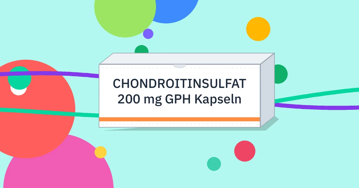 Symbolbild: Packung mit der Aufschrift CHONDROITINSULFAT 200 mg GPH Kapseln (PZN 00397581) – Verfügbarkeit und Bezug in Apotheken in Frankfurt am Main