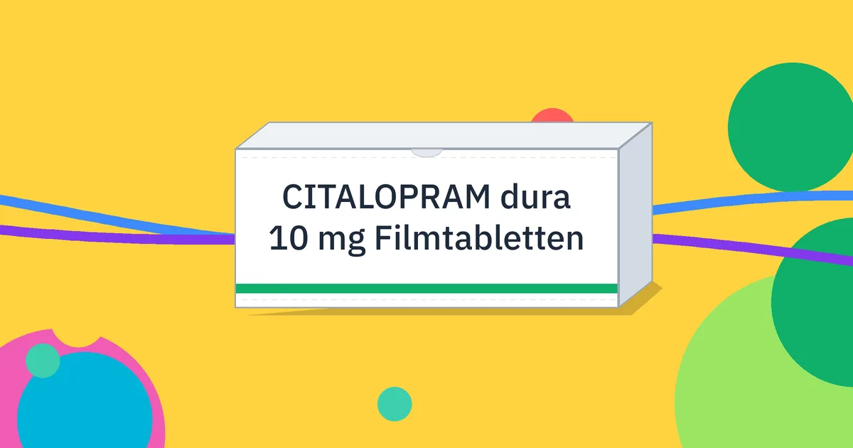 Symbolbild: Packung mit der Aufschrift CITALOPRAM dura 10 mg Filmtabletten (PZN 04220276) – Verfügbarkeit und Bezug in Apotheken in Frankfurt am Main
