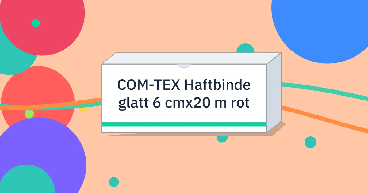 Symbolbild: Packung mit der Aufschrift COM-TEX Haftbinde glatt 6 cmx20 m rot (PZN 03089621) – Verfügbarkeit und Bezug in Apotheken in Frankfurt am Main