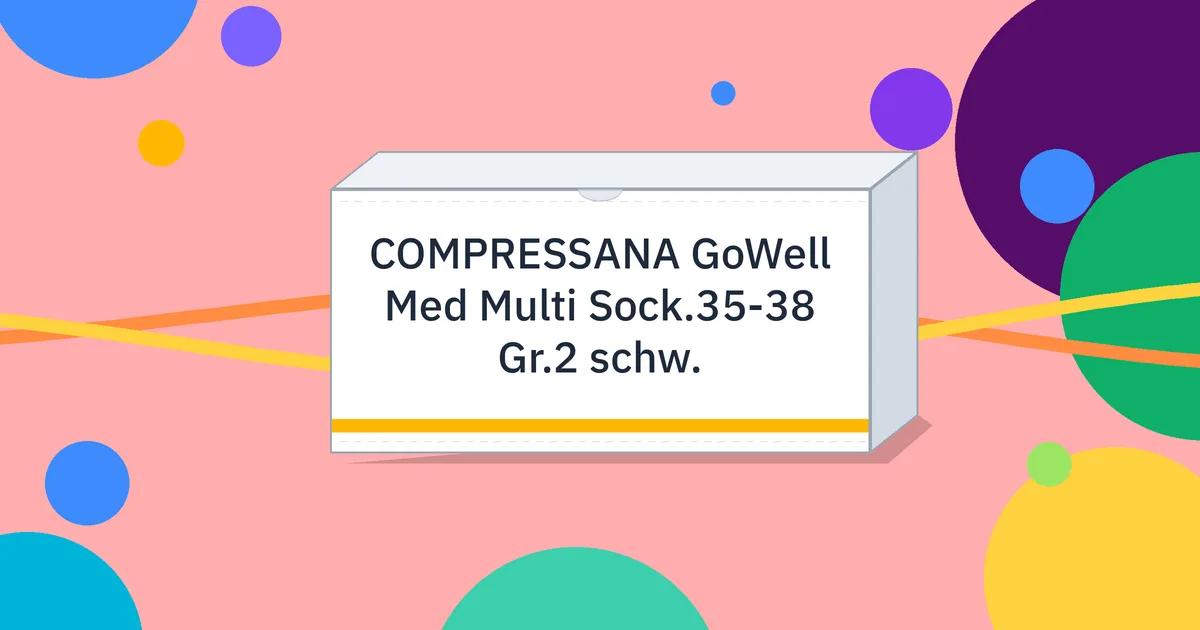 Symbolbild: Packung mit der Aufschrift COMPRESSANA GoWell Med Multi Sock.35-38 Gr.2 schw. (PZN 03116157) – Verfügbarkeit und Bezug in Apotheken in Frankfurt am Main