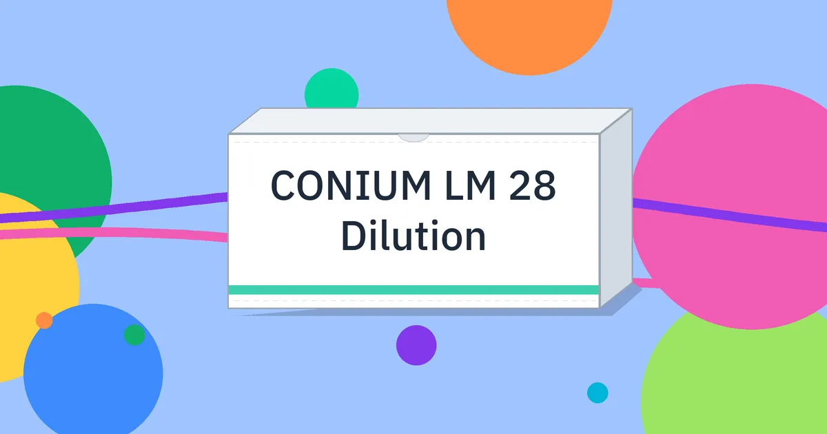 Symbolbild: Packung mit der Aufschrift CONIUM LM 28 Dilution (PZN 12833231) – Verfügbarkeit und Bezug in Apotheken in Frankfurt am Main