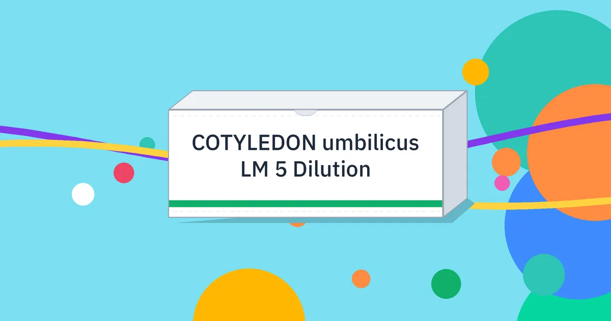 Symbolbild: Packung mit der Aufschrift COTYLEDON umbilicus LM 5 Dilution (PZN 13455759) – Verfügbarkeit und Bezug in Apotheken in Frankfurt am Main