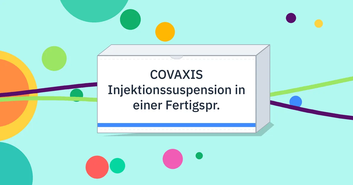 Symbolbild: Packung mit der Aufschrift COVAXIS Injektionssuspension in einer Fertigspr. (PZN 12590099) – Verfügbarkeit und Bezug in Apotheken in Frankfurt am Main