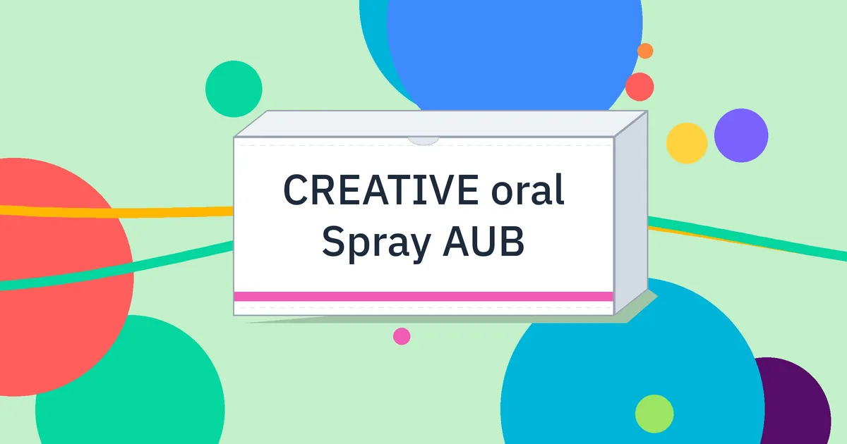 Symbolbild: Packung mit der Aufschrift CREATIVE oral Spray AUB (PZN 18734688) – Verfügbarkeit und Bezug in Apotheken in Frankfurt am Main