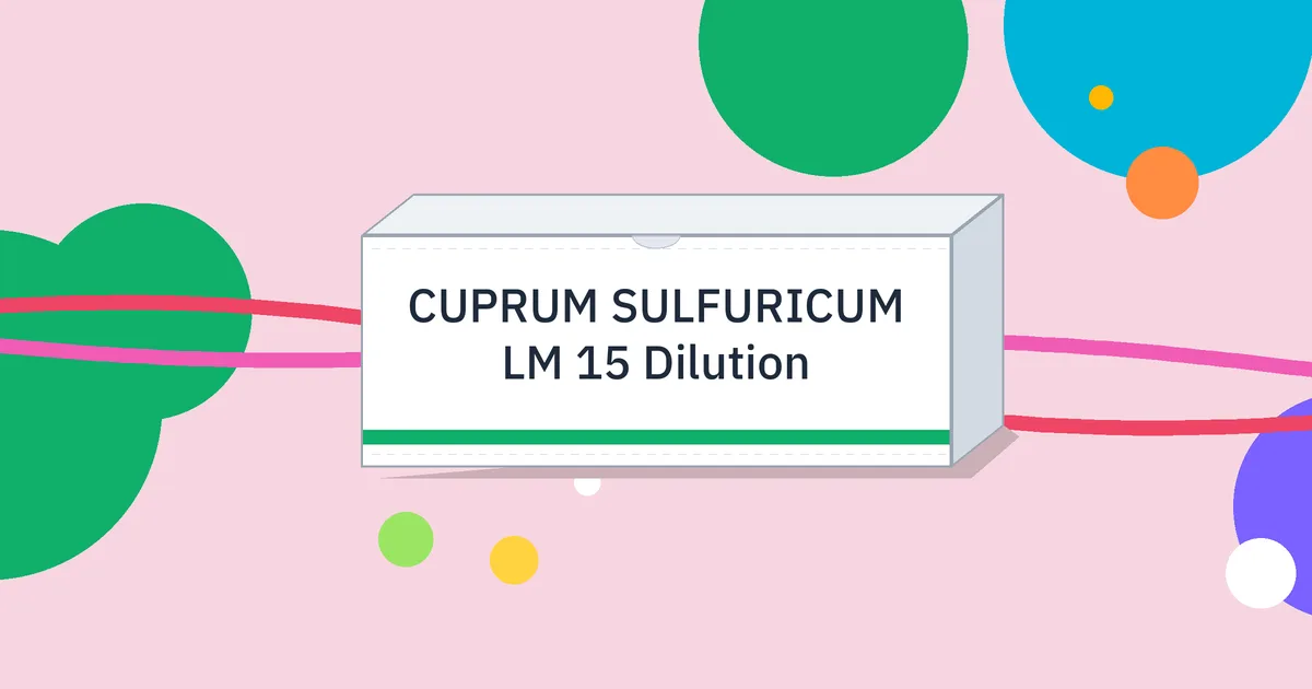 Symbolbild: Packung mit der Aufschrift CUPRUM SULFURICUM LM 15 Dilution (PZN 12839067) – Verfügbarkeit und Bezug in Apotheken in Frankfurt am Main