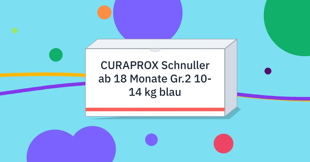 Symbolbild: Packung mit der Aufschrift CURAPROX Schnuller ab 18 Monate Gr.2 10-14 kg blau (PZN 16587740) – Verfügbarkeit und Bezug in Apotheken in Frankfurt am Main
