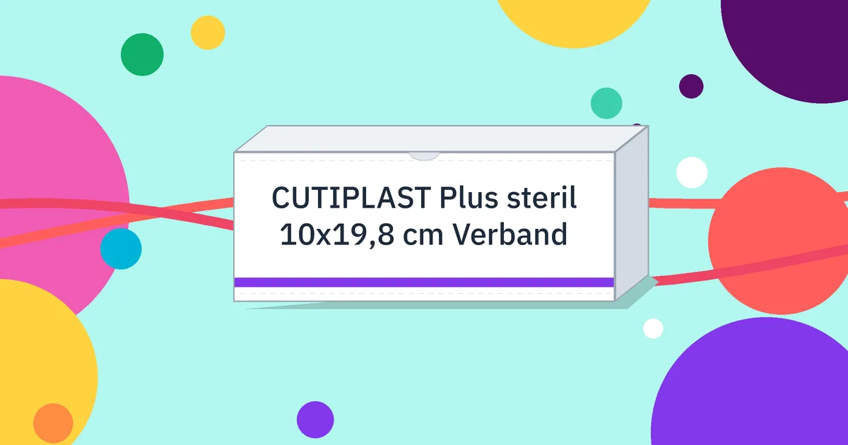 Symbolbild: Packung mit der Aufschrift CUTIPLAST Plus steril 10x19,8 cm Verband (PZN 20051175) – Verfügbarkeit und Bezug in Apotheken in Frankfurt am Main