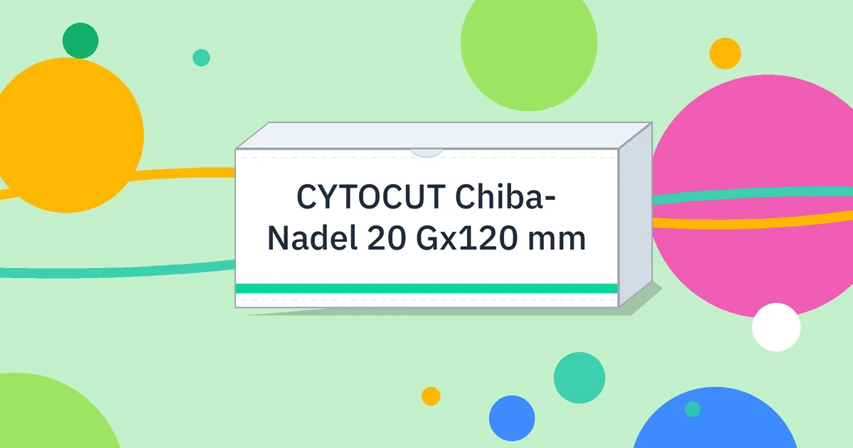 Symbolbild: Packung mit der Aufschrift CYTOCUT Chiba-Nadel 20 Gx120 mm (PZN 19735307) – Verfügbarkeit und Bezug in Apotheken in Frankfurt am Main