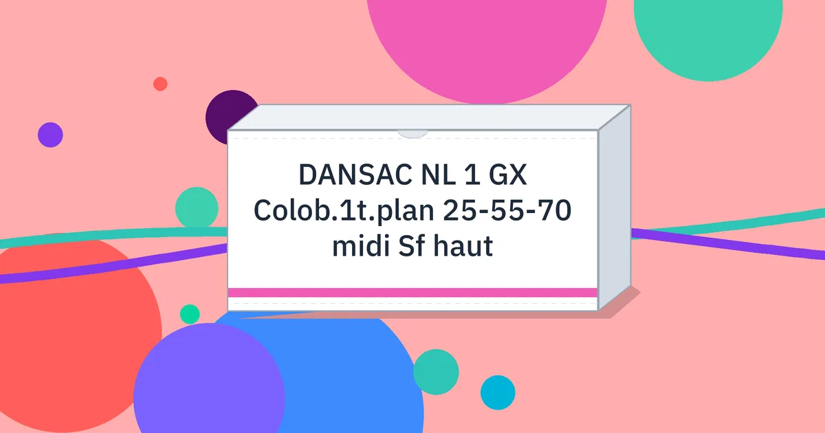 Symbolbild: Packung mit der Aufschrift DANSAC NL 1 GX Colob.1t.plan 25-55-70 midi Sf haut (PZN 10945517) – Verfügbarkeit und Bezug in Apotheken in Frankfurt am Main
