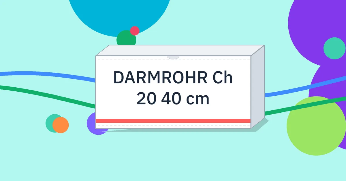 Symbolbild: Packung mit der Aufschrift DARMROHR Ch 20 40 cm (PZN 00725677) – Verfügbarkeit und Bezug in Apotheken in Frankfurt am Main
