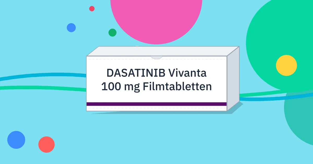Symbolbild: Packung mit der Aufschrift DASATINIB Vivanta 100 mg Filmtabletten (PZN 19714452) – Verfügbarkeit und Bezug in Apotheken in Frankfurt am Main