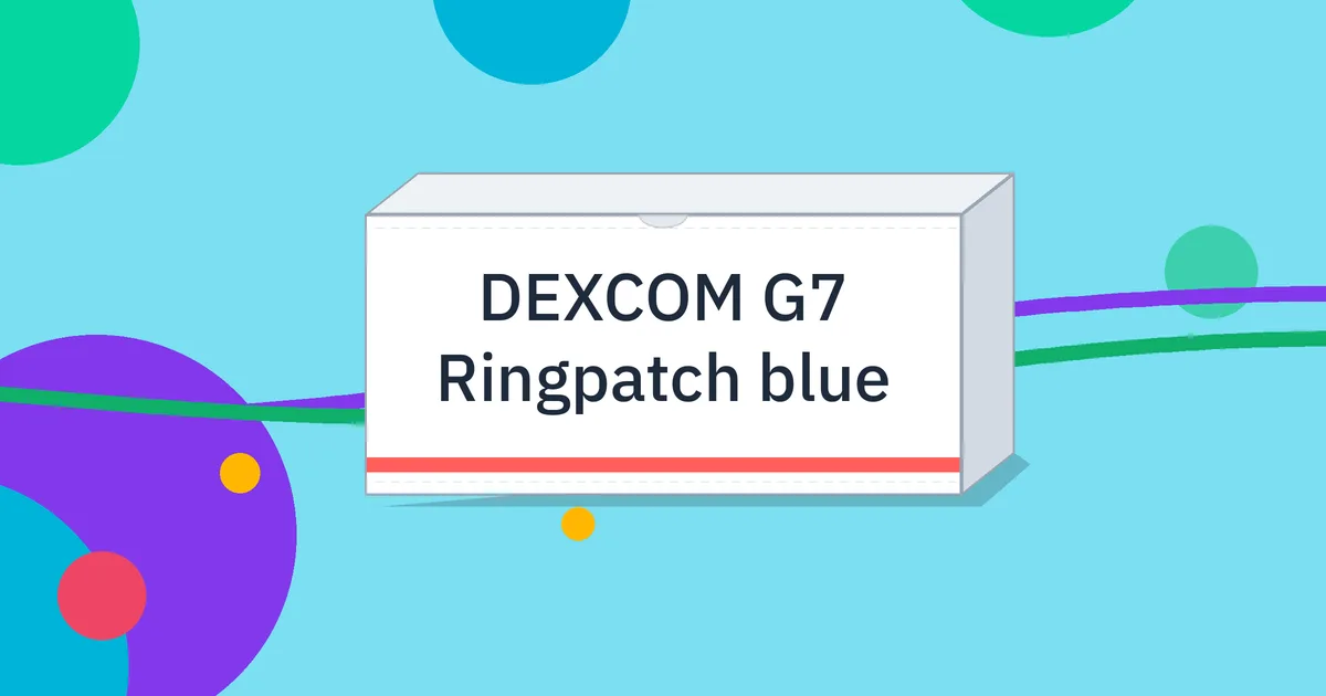 Symbolbild: Packung mit der Aufschrift DEXCOM G7 Ringpatch blue (PZN 19865688) – Verfügbarkeit und Bezug in Apotheken in Frankfurt am Main