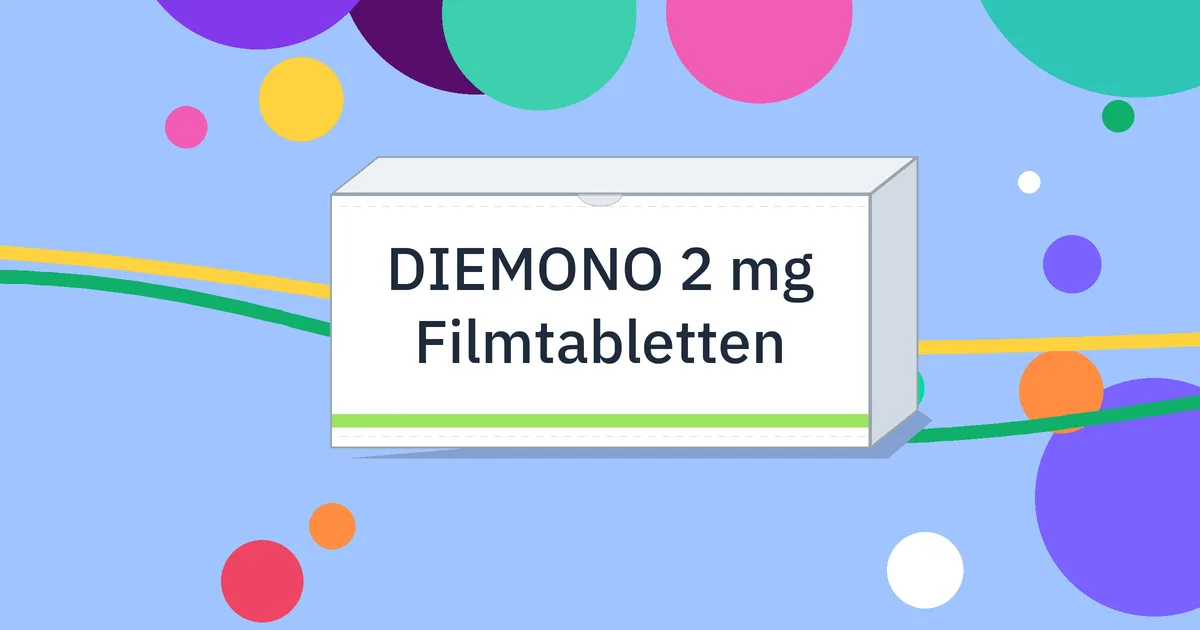 Symbolbild: Packung mit der Aufschrift DIEMONO 2 mg Filmtabletten (PZN 15628891) – Verfügbarkeit und Bezug in Apotheken in Frankfurt am Main
