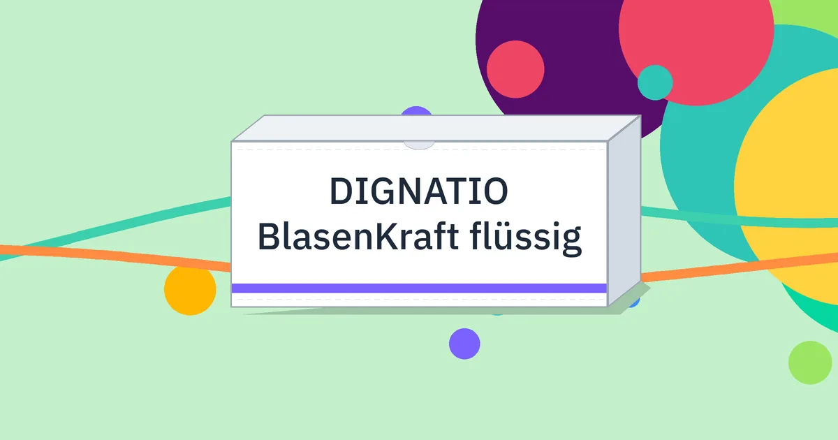 Symbolbild: Packung mit der Aufschrift DIGNATIO BlasenKraft flüssig (PZN 10745876) – Verfügbarkeit und Bezug in Apotheken in Frankfurt am Main