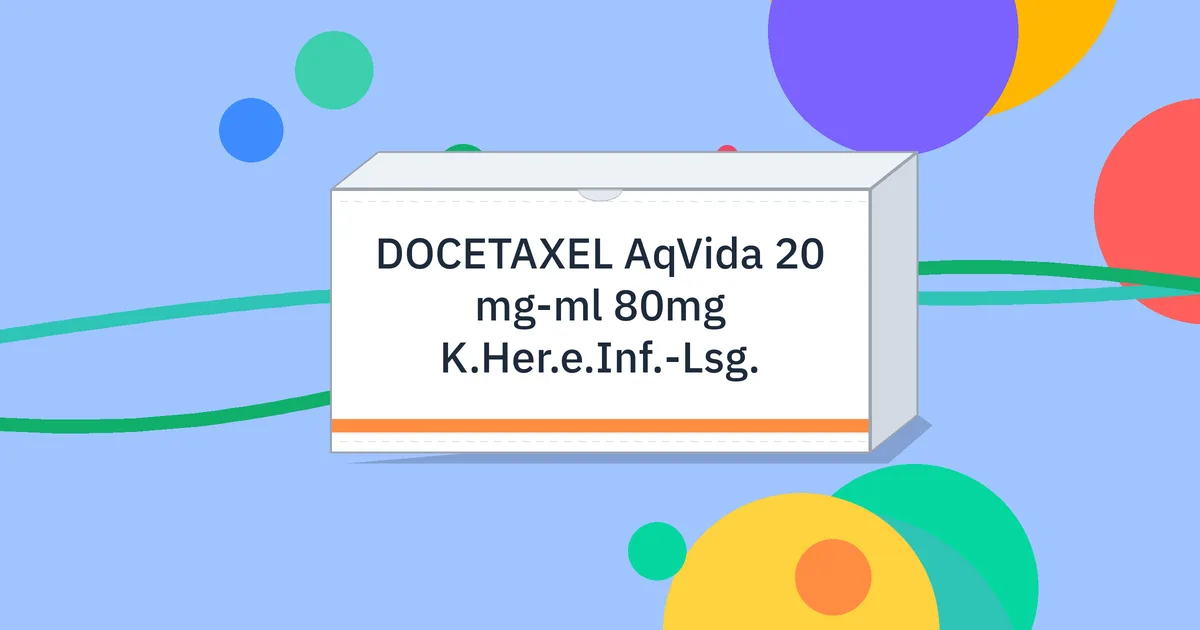 Symbolbild: Packung mit der Aufschrift DOCETAXEL AqVida 20 mg-ml 80mg K.Her.e.Inf.-Lsg. (PZN 14279448) – Verfügbarkeit und Bezug in Apotheken in Frankfurt am Main