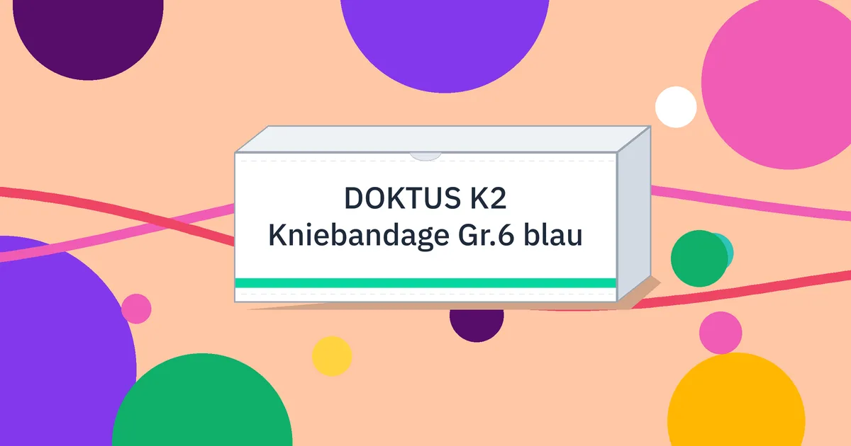 Symbolbild: Packung mit der Aufschrift DOKTUS K2 Kniebandage Gr.6 blau (PZN 03309985) – Verfügbarkeit und Bezug in Apotheken in Frankfurt am Main
