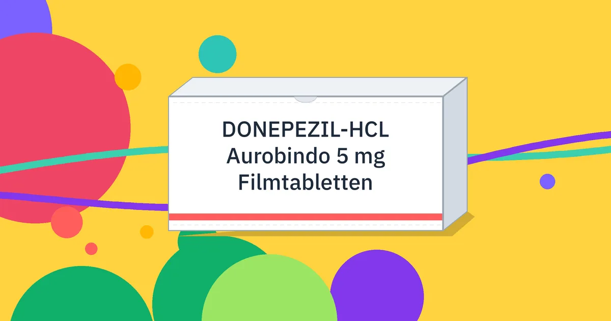 Symbolbild: Packung mit der Aufschrift DONEPEZIL-HCL Aurobindo 5 mg Filmtabletten (PZN 10057751) – Verfügbarkeit und Bezug in Apotheken in Frankfurt am Main