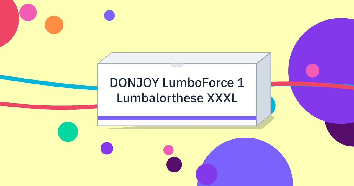 Symbolbild: Packung mit der Aufschrift DONJOY LumboForce 1 Lumbalorthese XXXL (PZN 19377813) – Verfügbarkeit und Bezug in Apotheken in Frankfurt am Main