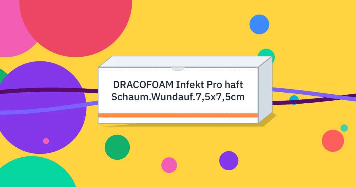 Symbolbild: Packung mit der Aufschrift DRACOFOAM Infekt Pro haft Schaum.Wundauf.7,5x7,5cm (PZN 19964054) – Verfügbarkeit und Bezug in Apotheken in Frankfurt am Main