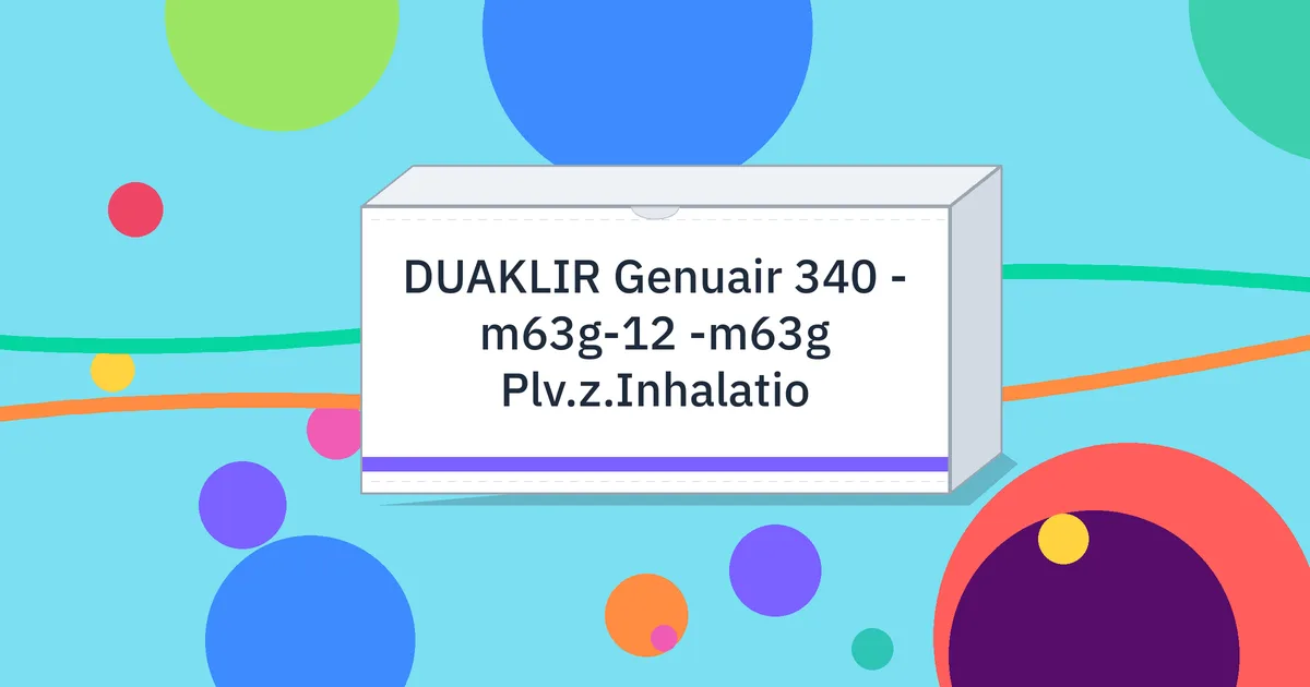 Symbolbild: Packung mit der Aufschrift DUAKLIR Genuair 340 -m63g-12 -m63g Plv.z.Inhalatio (PZN 12550941) – Verfügbarkeit und Bezug in Apotheken in Frankfurt am Main