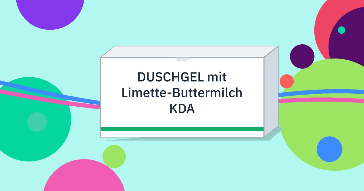 Symbolbild: Packung mit der Aufschrift DUSCHGEL mit Limette-Buttermilch KDA (PZN 16138060) – Verfügbarkeit und Bezug in Apotheken in Frankfurt am Main