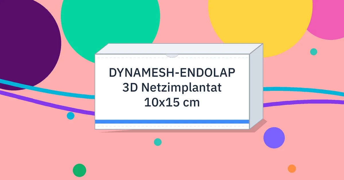 Symbolbild: Packung mit der Aufschrift DYNAMESH-ENDOLAP 3D Netzimplantat 10x15 cm (PZN 19372514) – Verfügbarkeit und Bezug in Apotheken in Frankfurt am Main