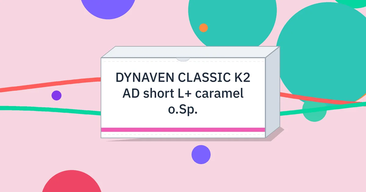 Symbolbild: Packung mit der Aufschrift DYNAVEN CLASSIC K2 AD short L+ caramel o.Sp. (PZN 18417338) – Verfügbarkeit und Bezug in Apotheken in Frankfurt am Main