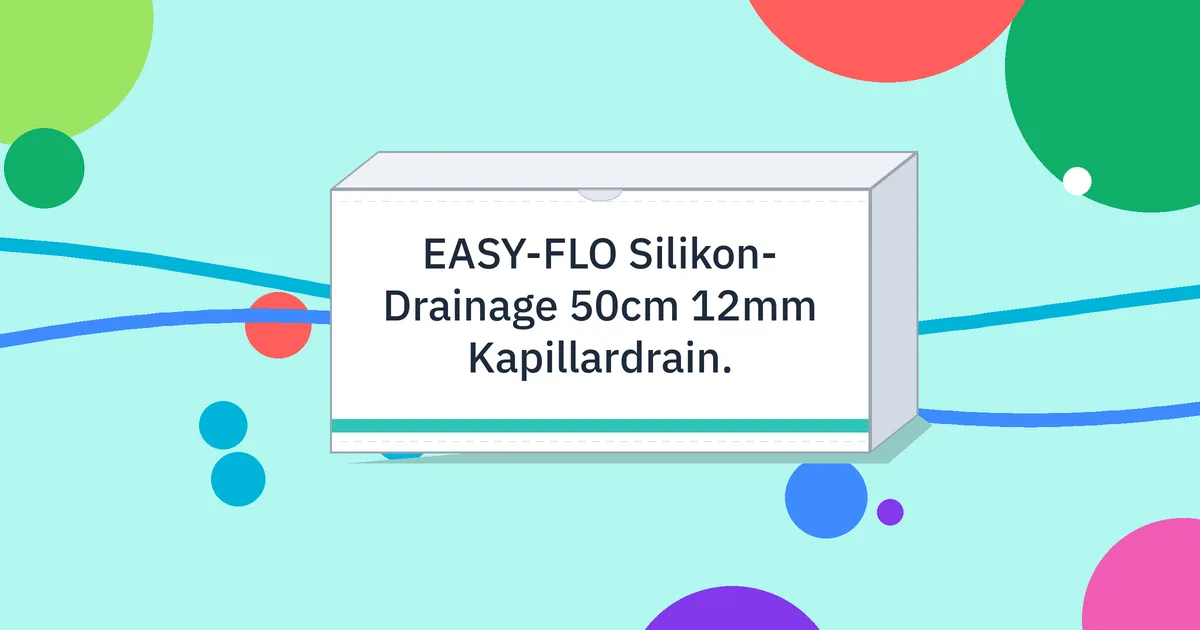 Symbolbild: Packung mit der Aufschrift EASY-FLO Silikon-Drainage 50cm 12mm Kapillardrain. (PZN 16575582) – Verfügbarkeit und Bezug in Apotheken in Frankfurt am Main