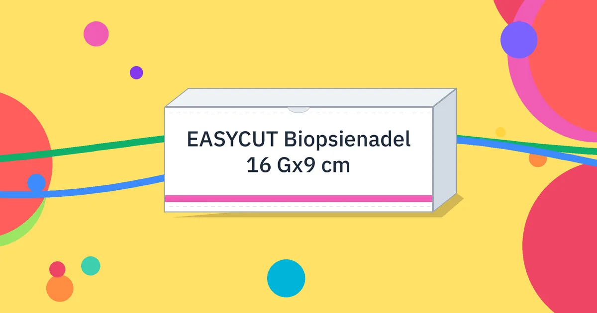 Symbolbild: Packung mit der Aufschrift EASYCUT Biopsienadel 16 Gx9 cm (PZN 16920814) – Verfügbarkeit und Bezug in Apotheken in Frankfurt am Main