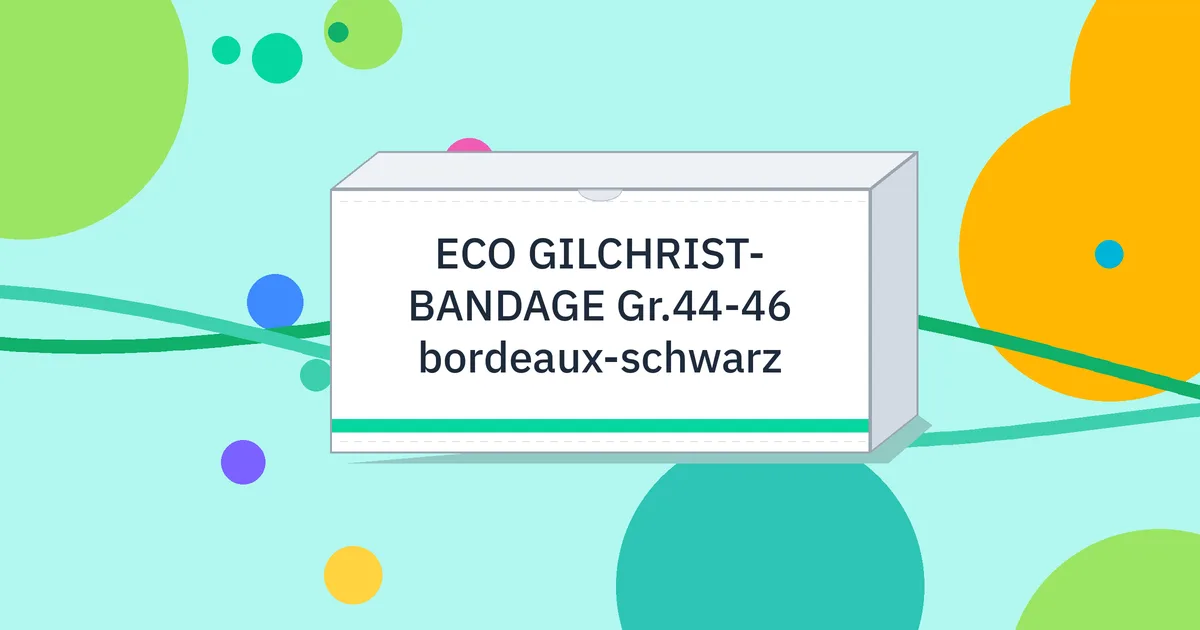 Symbolbild: Packung mit der Aufschrift ECO GILCHRIST-BANDAGE Gr.44-46 bordeaux-schwarz (PZN 14325651) – Verfügbarkeit und Bezug in Apotheken in Frankfurt am Main