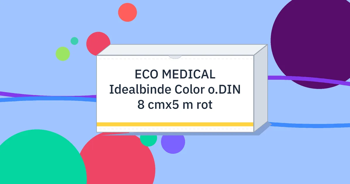 Symbolbild: Packung mit der Aufschrift ECO MEDICAL Idealbinde Color o.DIN 8 cmx5 m rot (PZN 00740524) – Verfügbarkeit und Bezug in Apotheken in Frankfurt am Main