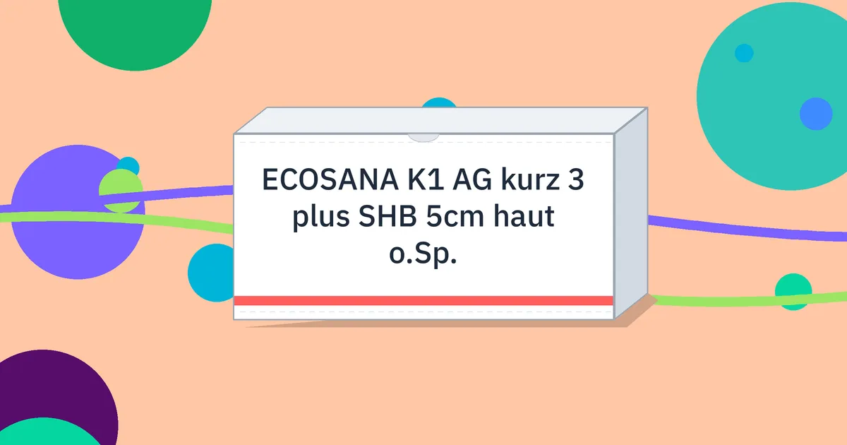 Symbolbild: Packung mit der Aufschrift ECOSANA K1 AG kurz 3 plus SHB 5cm haut o.Sp. (PZN 04727897) – Verfügbarkeit und Bezug in Apotheken in Frankfurt am Main
