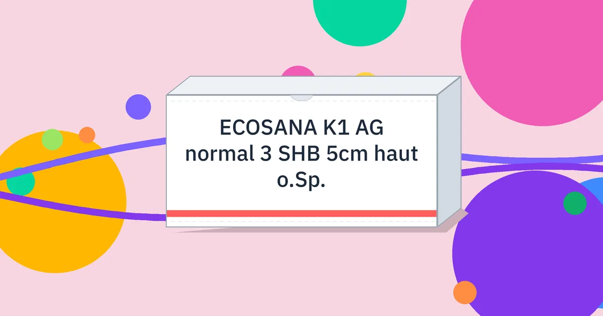Symbolbild: Packung mit der Aufschrift ECOSANA K1 AG normal 3 SHB 5cm haut o.Sp. (PZN 04727696) – Verfügbarkeit und Bezug in Apotheken in Frankfurt am Main