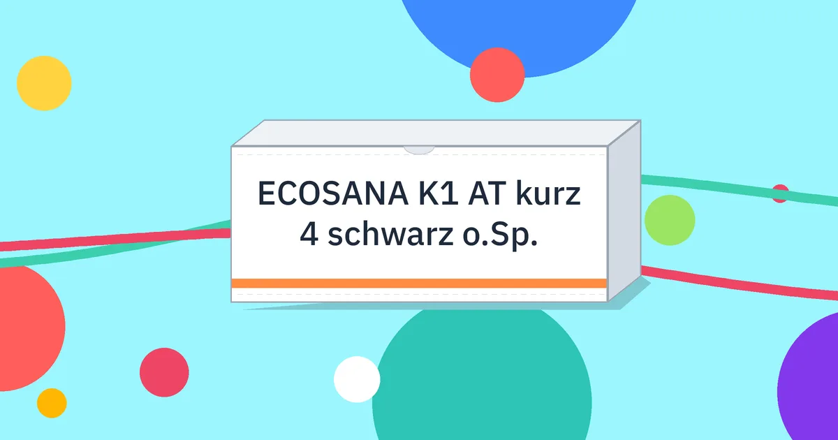 Symbolbild: Packung mit der Aufschrift ECOSANA K1 AT kurz 4 schwarz o.Sp. (PZN 04731752) – Verfügbarkeit und Bezug in Apotheken in Frankfurt am Main