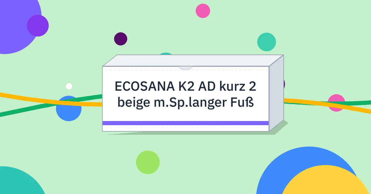 Symbolbild: Packung mit der Aufschrift ECOSANA K2 AD kurz 2 beige m.Sp.langer Fuß (PZN 10954060) – Verfügbarkeit und Bezug in Apotheken in Frankfurt am Main