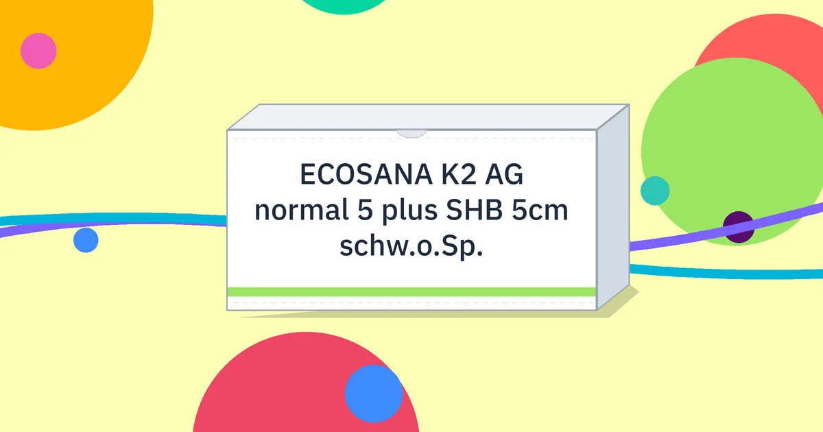 Symbolbild: Packung mit der Aufschrift ECOSANA K2 AG normal 5 plus SHB 5cm schw.o.Sp. (PZN 01462240) – Verfügbarkeit und Bezug in Apotheken in Frankfurt am Main