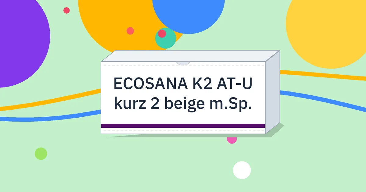 Symbolbild: Packung mit der Aufschrift ECOSANA K2 AT-U kurz 2 beige m.Sp. (PZN 01573330) – Verfügbarkeit und Bezug in Apotheken in Frankfurt am Main