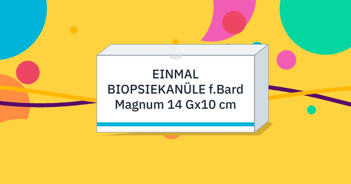 Symbolbild: Packung mit der Aufschrift EINMAL BIOPSIEKANÜLE f.Bard Magnum 14 Gx10 cm (PZN 18812276) – Verfügbarkeit und Bezug in Apotheken in Frankfurt am Main