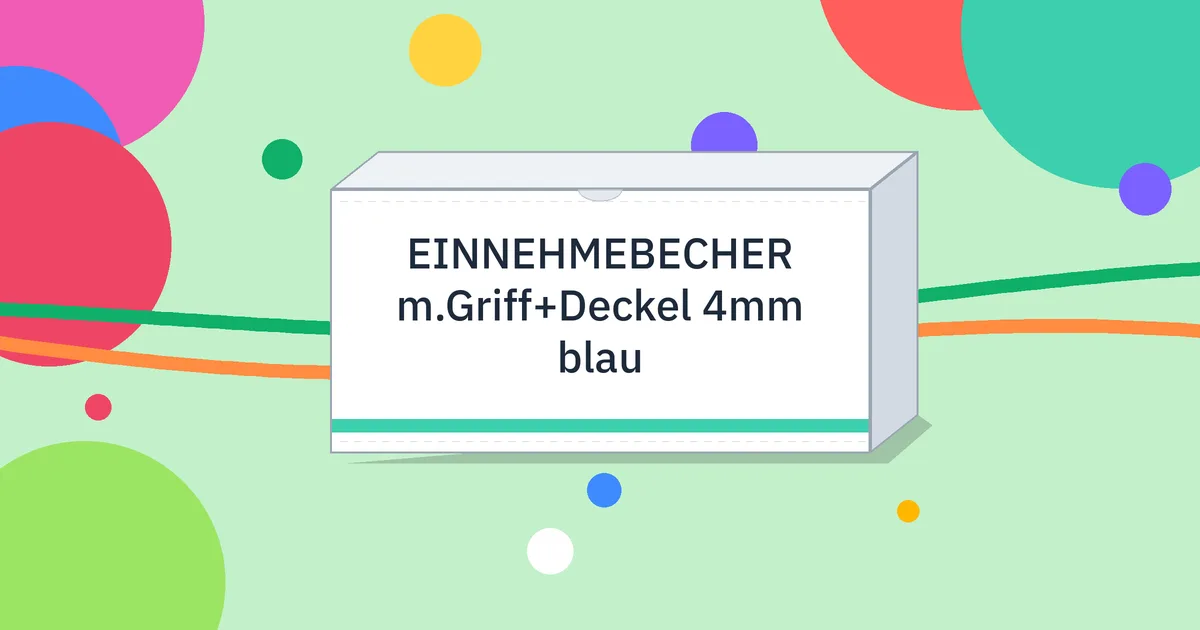 Symbolbild: Packung mit der Aufschrift EINNEHMEBECHER m.Griff+Deckel 4mm blau (PZN 01350096) – Verfügbarkeit und Bezug in Apotheken in Frankfurt am Main