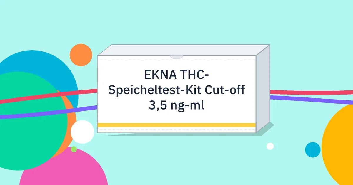 Symbolbild: Packung mit der Aufschrift EKNA THC-Speicheltest-Kit Cut-off 3,5 ng-ml (PZN 20044703) – Verfügbarkeit und Bezug in Apotheken in Frankfurt am Main