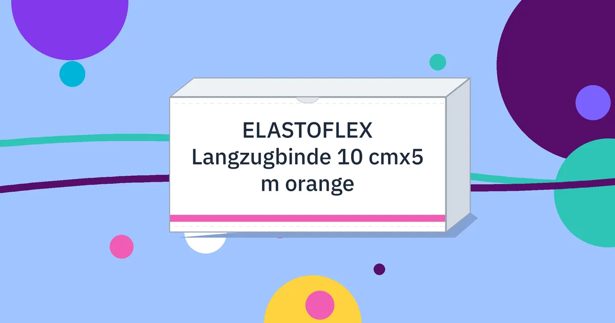 Symbolbild: Packung mit der Aufschrift ELASTOFLEX Langzugbinde 10 cmx5 m orange (PZN 09484270) – Verfügbarkeit und Bezug in Apotheken in Frankfurt am Main
