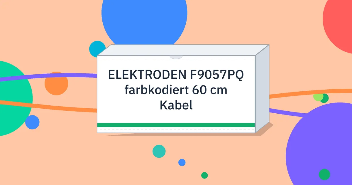Symbolbild: Packung mit der Aufschrift ELEKTRODEN F9057PQ farbkodiert 60 cm Kabel (PZN 20111948) – Verfügbarkeit und Bezug in Apotheken in Frankfurt am Main